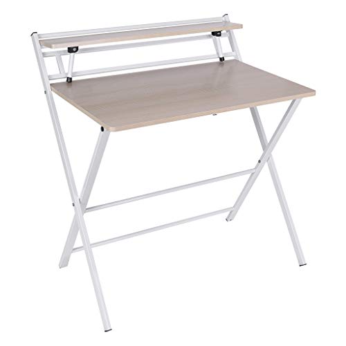 Unine Folding Desk for Small Space, 2-Tiers Computer Desk with Shelf,Home Corner Table,Simple Computer Laptop Desks, Office Small Desk with Metal Legs