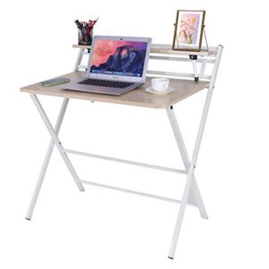 Unine Folding Desk for Small Space, 2-Tiers Computer Desk with Shelf,Home Corner Table,Simple Computer Laptop Desks, Office Small Desk with Metal Legs