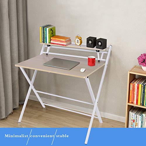 Unine Folding Desk for Small Space, 2-Tiers Computer Desk with Shelf,Home Corner Table,Simple Computer Laptop Desks, Office Small Desk with Metal Legs