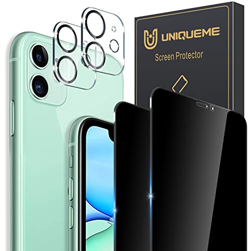 UniqueMe [4 Pack] for iPhone 11 Privacy Screen Protector, 2 Pack Privacy Screen iPhone 11 and 2 Pack Camera Lens Protector 9H Hardness Tempered Glass (6.1 inch) [Not for iPhone 12]