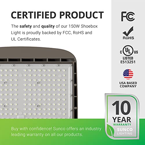 Sunco LED Parking Lot Light, Pole Outdoor Street Lights 150W Dusk to Dawn Photocell HID Replacement, 5000K Daylight, 19500 LM, Dimmable 1-10V, Waterproof Commercial Grade UL Listed 4 Pack