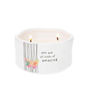 pavilion gift company you are all kinds of amazing double butterfly candle in ceramic with 100% soy wax & cotton wicks-tranquility scent, white