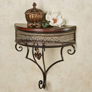 touch of class charleston ornate openwork wall display shelf bronze | metal framework | cherry finish wood top