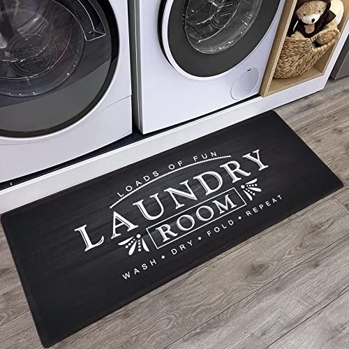 USTIDE Laundry Room Rug, Black Laundry Room Rug Runner 20x48, Non Skid Laundry Room Decor Black Area Rug, Kitchen Mat Floor Mat for Bathroom Washroom Kitchen Sink Mat