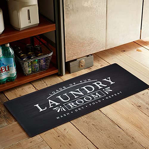 USTIDE Laundry Room Rug, Black Laundry Room Rug Runner 20x48, Non Skid Laundry Room Decor Black Area Rug, Kitchen Mat Floor Mat for Bathroom Washroom Kitchen Sink Mat