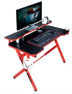 jjs 48" home office gaming computer desk with removable monitor stand, r shaped large gamer workstation pc table with cup holder headphone hook speaker storage free mouse pad, black/red