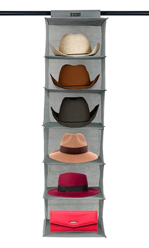 Boxy Concepts Cowboy Hat Rack for Closets (6 Shelves) - 13" Wide Extra Large Hat Organizer for Wide Brimmed Hats - Hat Storage to Keep Hats Safely Stored - Western Hat Rack and Sun Hat Holder