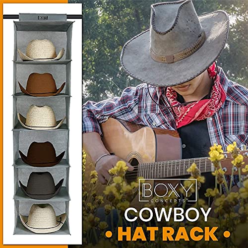 Boxy Concepts Cowboy Hat Rack for Closets (6 Shelves) - 13" Wide Extra Large Hat Organizer for Wide Brimmed Hats - Hat Storage to Keep Hats Safely Stored - Western Hat Rack and Sun Hat Holder