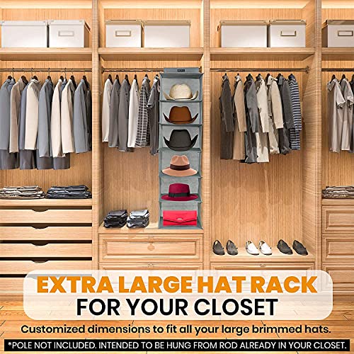 Boxy Concepts Cowboy Hat Rack for Closets (6 Shelves) - 13" Wide Extra Large Hat Organizer for Wide Brimmed Hats - Hat Storage to Keep Hats Safely Stored - Western Hat Rack and Sun Hat Holder