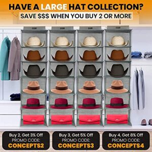 Boxy Concepts Cowboy Hat Rack for Closets (6 Shelves) - 13" Wide Extra Large Hat Organizer for Wide Brimmed Hats - Hat Storage to Keep Hats Safely Stored - Western Hat Rack and Sun Hat Holder