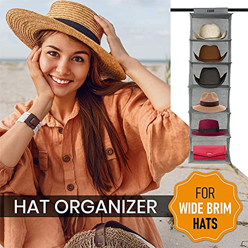 Boxy Concepts Cowboy Hat Rack for Closets (6 Shelves) - 13" Wide Extra Large Hat Organizer for Wide Brimmed Hats - Hat Storage to Keep Hats Safely Stored - Western Hat Rack and Sun Hat Holder