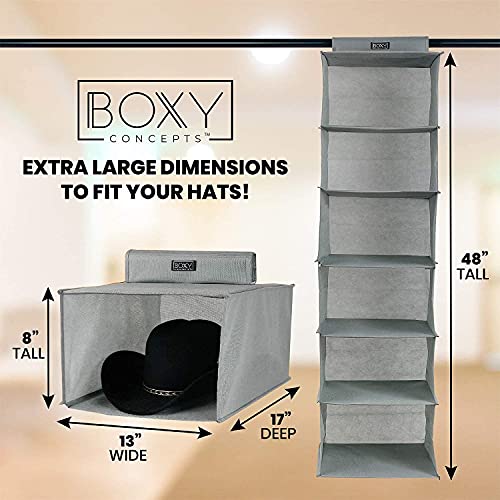 Boxy Concepts Cowboy Hat Rack for Closets (6 Shelves) - 13" Wide Extra Large Hat Organizer for Wide Brimmed Hats - Hat Storage to Keep Hats Safely Stored - Western Hat Rack and Sun Hat Holder