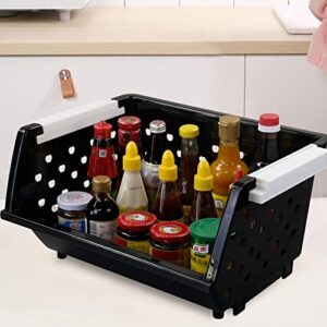 Qskely 3-Pack Plastic Stackable Organizer Basket, Stacking Storage Basket, Black