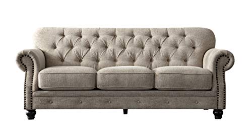 Acanva Collection Chesterfield Chenille Tufted Living Room Sofa, 91"W Couch, Almond