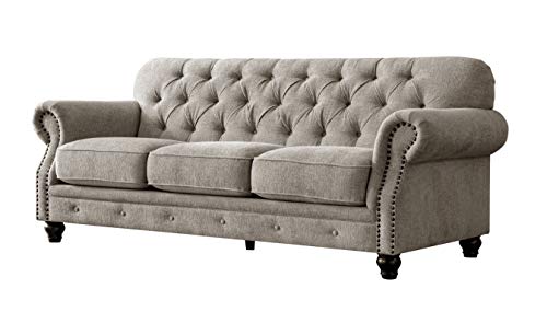 Acanva Collection Chesterfield Chenille Tufted Living Room Sofa, 91"W Couch, Almond