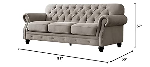 Acanva Collection Chesterfield Chenille Tufted Living Room Sofa, 91"W Couch, Almond