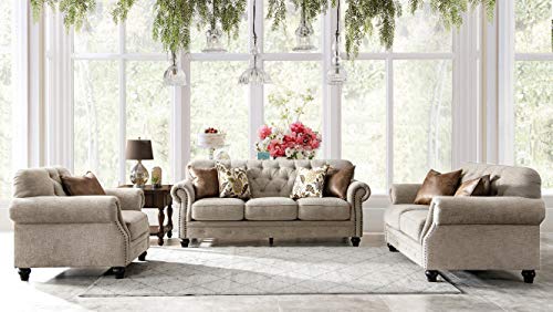 Acanva Collection Chesterfield Chenille Tufted Living Room Sofa, 91"W Couch, Almond