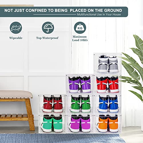 WAYTRIM 4 Pack Shoe Organizer,Stackable Plastic Shoe Box with Clear Door Shoe Storage Boxes for Sneaker AJ Clear Shoe Boxes with Lids Shoe Storage Container Fit to Women Size 13,Clear White