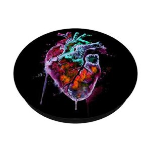 Cool Paint Dripping Heart Anatomy Design Gift on Black PopSockets PopGrip: Swappable Grip for Phones & Tablets