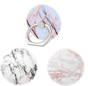 (3 pack) mobile phone ring holder finger grip,rose gold white marble cell phone stand collapsible kickstand compatible with all smartphone