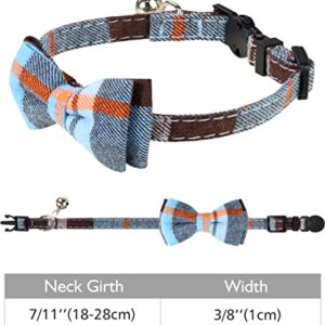 Joytale Updated Breakaway Cat Collar with Bow Tie and Bell, Cute Plaid Patterns, 1 Pack Girl Boy Kitty Safety Kitten Collars, Haze Blue