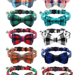 Joytale Updated Breakaway Cat Collar with Bow Tie and Bell, Cute Plaid Patterns, 1 Pack Girl Boy Kitty Safety Kitten Collars, Haze Blue