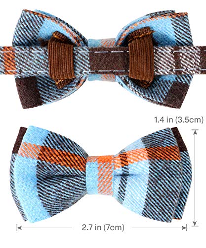 Joytale Updated Breakaway Cat Collar with Bow Tie and Bell, Cute Plaid Patterns, 1 Pack Girl Boy Kitty Safety Kitten Collars, Haze Blue