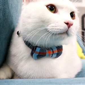 Joytale Updated Breakaway Cat Collar with Bow Tie and Bell, Cute Plaid Patterns, 1 Pack Girl Boy Kitty Safety Kitten Collars, Haze Blue