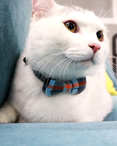 Joytale Updated Breakaway Cat Collar with Bow Tie and Bell, Cute Plaid Patterns, 1 Pack Girl Boy Kitty Safety Kitten Collars, Haze Blue