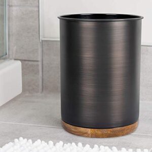 nu steel Salem Metal and Natural Wood Wastebasket, Small Round Plastic Vintage Trash Can for Bathroom, Bedroom, Dorm, College, Office, 8" x 8" x 11", Oil Rubbed Bronze