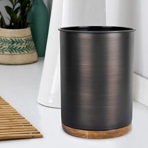 nu steel Salem Metal and Natural Wood Wastebasket, Small Round Plastic Vintage Trash Can for Bathroom, Bedroom, Dorm, College, Office, 8" x 8" x 11", Oil Rubbed Bronze