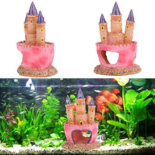 POPETPOP Aquarium Decorations Heart Castle - Fish Tank Decorations Cichlids Fish Hideout House Cute Castle for Girls Gift Toy Pink