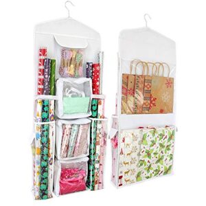 sumdirect white 16x40 inch double sided hanging gift wrap organizer, wrapping paper gift bag storage