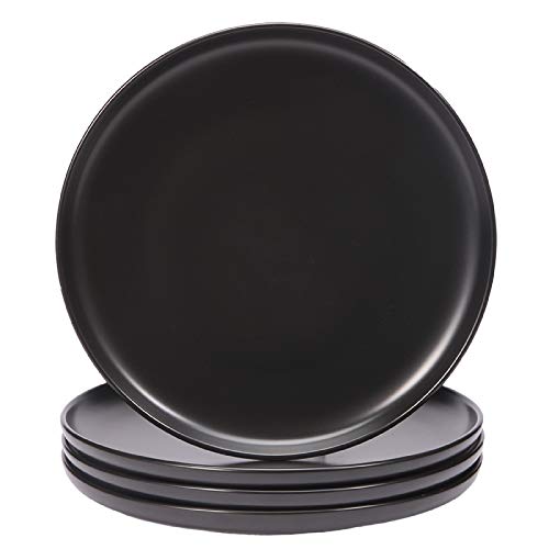 BonNoces Matte Black Porcelain Dinner Plate, 10-Inch Large Elegant Round Serving Plate Set Perfect for Steak, Pasta, Dessert and Salad, Set of 4