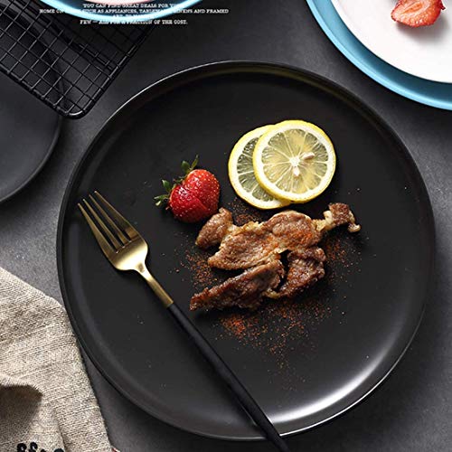 BonNoces Matte Black Porcelain Dinner Plate, 10-Inch Large Elegant Round Serving Plate Set Perfect for Steak, Pasta, Dessert and Salad, Set of 4