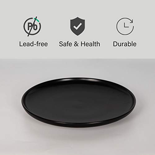 BonNoces Matte Black Porcelain Dinner Plate, 10-Inch Large Elegant Round Serving Plate Set Perfect for Steak, Pasta, Dessert and Salad, Set of 4