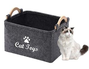 geyecete cat toys storage bins - with wooden handle,collapsible pet supplies storage basket pet supplies storage basket/bin kids toy chest storage trunk-cat (grey)