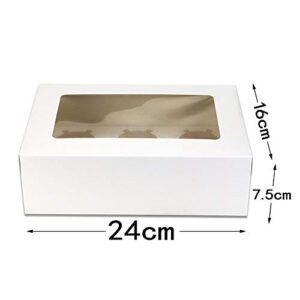 Pralb 20Pack White Cupcake Boxes with Inserts 6 Holders,White Standard Bakery Boxes with Pvc Window,Cupcake Containers Bakery Cake Box,Auto-Popup Cupcake Containers Carriers Bakery Cake Box(9x6x3inch)