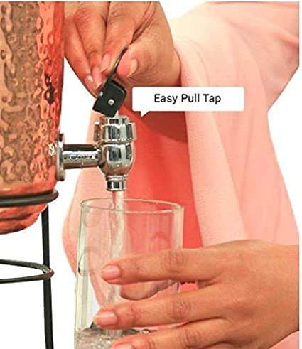 Pure Copper Hammered Water Dispenser Storage Water Tank with Tap and Set of 4 Copper Glass | Water Pot | Copper Water Storage Tank | 6.5 LTR Capacity | 218 Oz