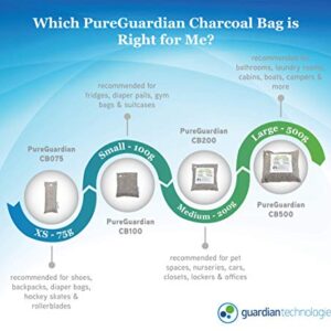 PureGuardian Guardian Technologies CB075 Bamboo Charcoal Air Purifying Bags, Eco-Friendly, Naturally Absorbs Odors, Excess Moisture and Pollutants, 2-pack - 75g each, Gray