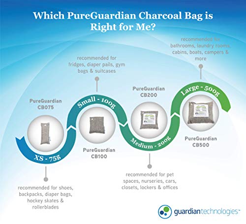 PureGuardian Guardian Technologies CB075 Bamboo Charcoal Air Purifying Bags, Eco-Friendly, Naturally Absorbs Odors, Excess Moisture and Pollutants, 2-pack - 75g each, Gray