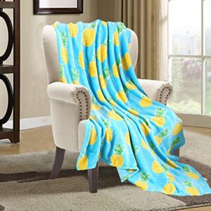 Valerian Luxury Velvet Super Soft Light Weight Blanket Prints Fleece Throw - All Year Round Home Decor, Fuzzy Warm and Cozy Throws, Couch and Gift, 50 x 60inch, Pineapple