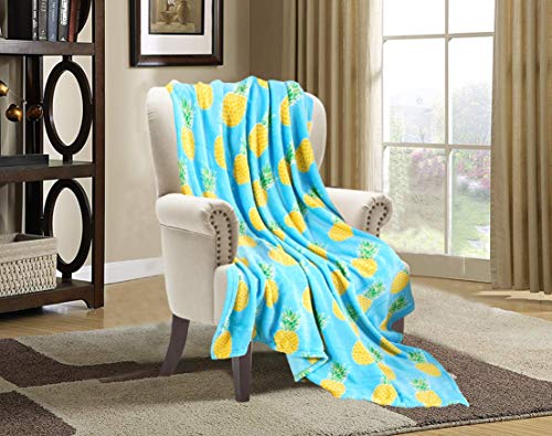 Valerian Luxury Velvet Super Soft Light Weight Blanket Prints Fleece Throw - All Year Round Home Decor, Fuzzy Warm and Cozy Throws, Couch and Gift, 50 x 60inch, Pineapple