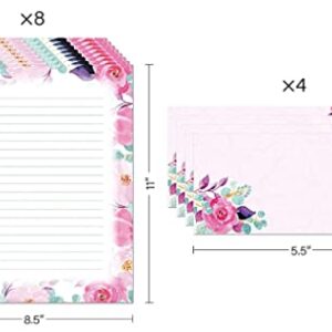 Stationary Writing Paper with Envelopes - Flora Stationery Set with Lined Letter Writing Paper, 48 Sheets + 24 Envelopes, 8.5 x 11 Inch of Each Stationary Paper