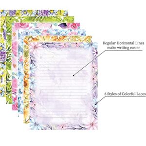 Stationary Writing Paper with Envelopes - Flora Stationery Set with Lined Letter Writing Paper, 48 Sheets + 24 Envelopes, 8.5 x 11 Inch of Each Stationary Paper