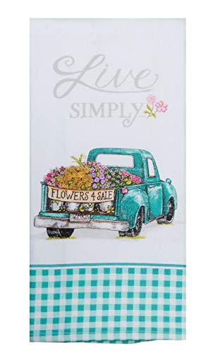 Kay Dee Designs Flower Truck Teal Blue Live Simply Kitchen Terry Towels, Potholder, Oven Mitt and Rustic Bottle Opener Set of 5