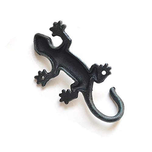 XIYUAN 3PCS Coat Hooks Hanging Wall Mounted Rustic Decorative Gecko Hook, Cast Iron 6 Inch Key Holder Wall Decor for Foyer Hallway Garage Garden & Office