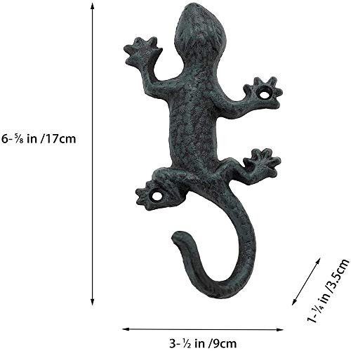 XIYUAN 3PCS Coat Hooks Hanging Wall Mounted Rustic Decorative Gecko Hook, Cast Iron 6 Inch Key Holder Wall Decor for Foyer Hallway Garage Garden & Office