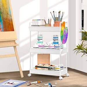 SOLEJAZZ Rolling Storage Cart, 3 Tier Utility Cart Mobile Slide Out Organizer, Bathroom Standing Rack Shelving Unit Organizer for Kitchen, Bathroom, Laundry Room, White