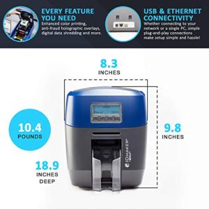 ID Maker Apex 1 Sided Card Printer Machine & Supply Kit for Badge Printing - Print Professional Quality Identification Badges - IDMaker Software, Premium Camera, 300-Print Color Ribbon, 100 PVC Cards